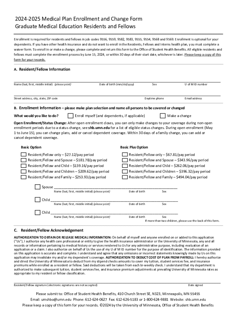 Fillable Online 2024-2025 Medical Plan Enrollment and Change Form ...