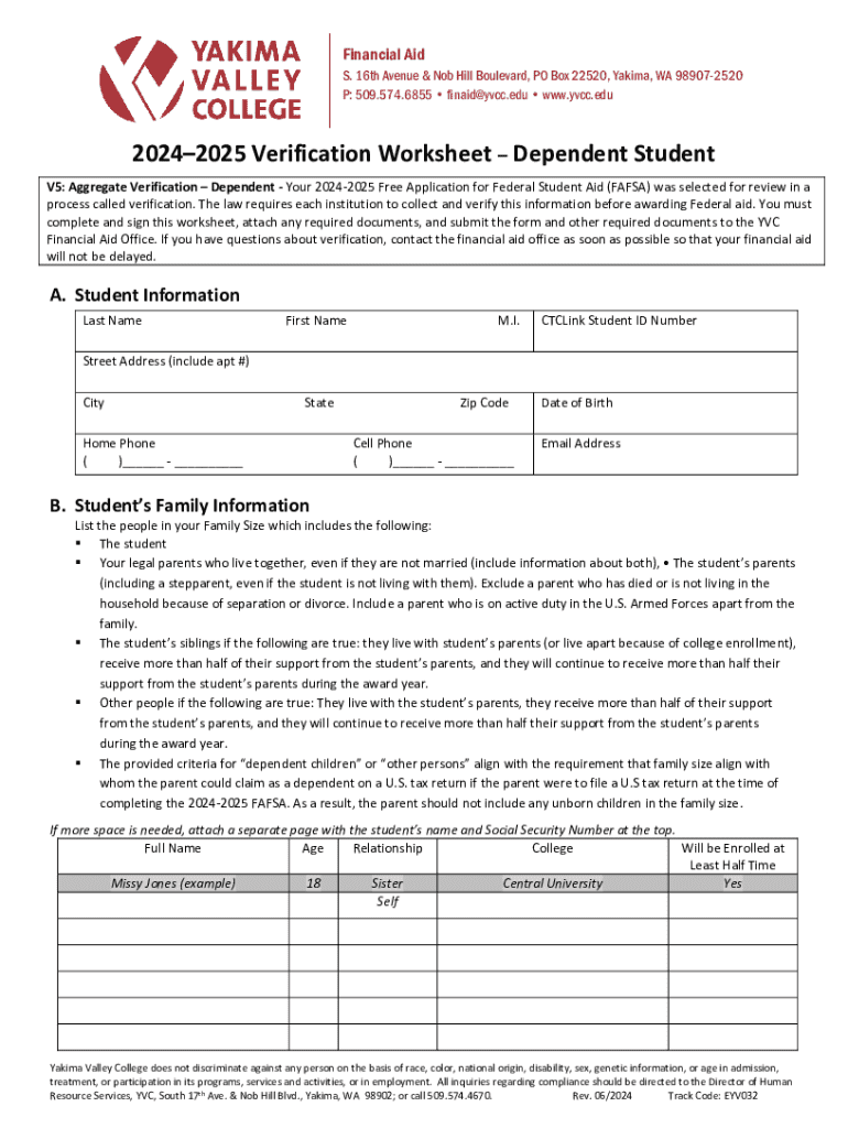 Fillable Online 2024-2025 Verification Worksheet - Independent Student Fax Email Print - pdfFiller