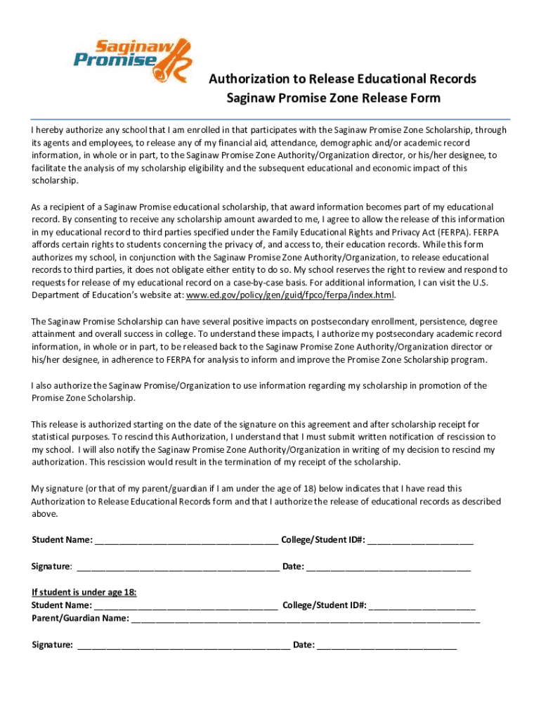 Fillable Online Authorization to Release Educational Records Saginaw ...