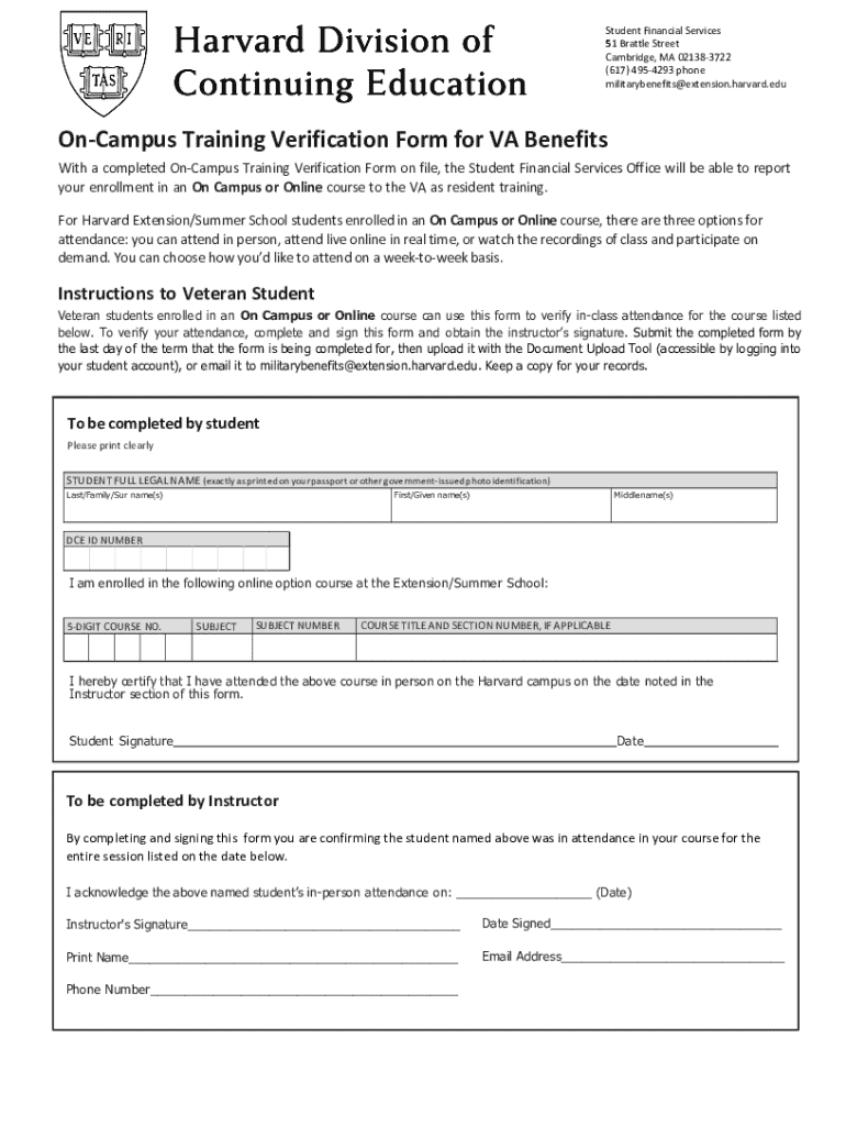 Fillable Online On-Campus Training Verification Form for VA Benefits ...
