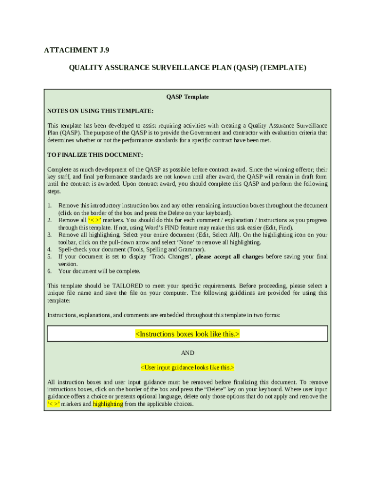 J.9 Quality Assurance Surveillance Plan (QASP) Template. ... Doc ...