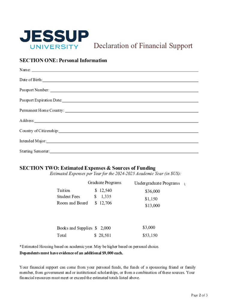 Fillable Online Declaration of Financial Support International ...