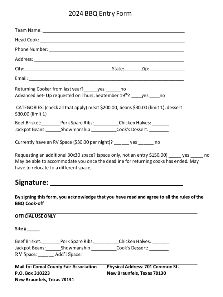 Fillable Online BBQ competition Application Fax Email Print - pdfFiller