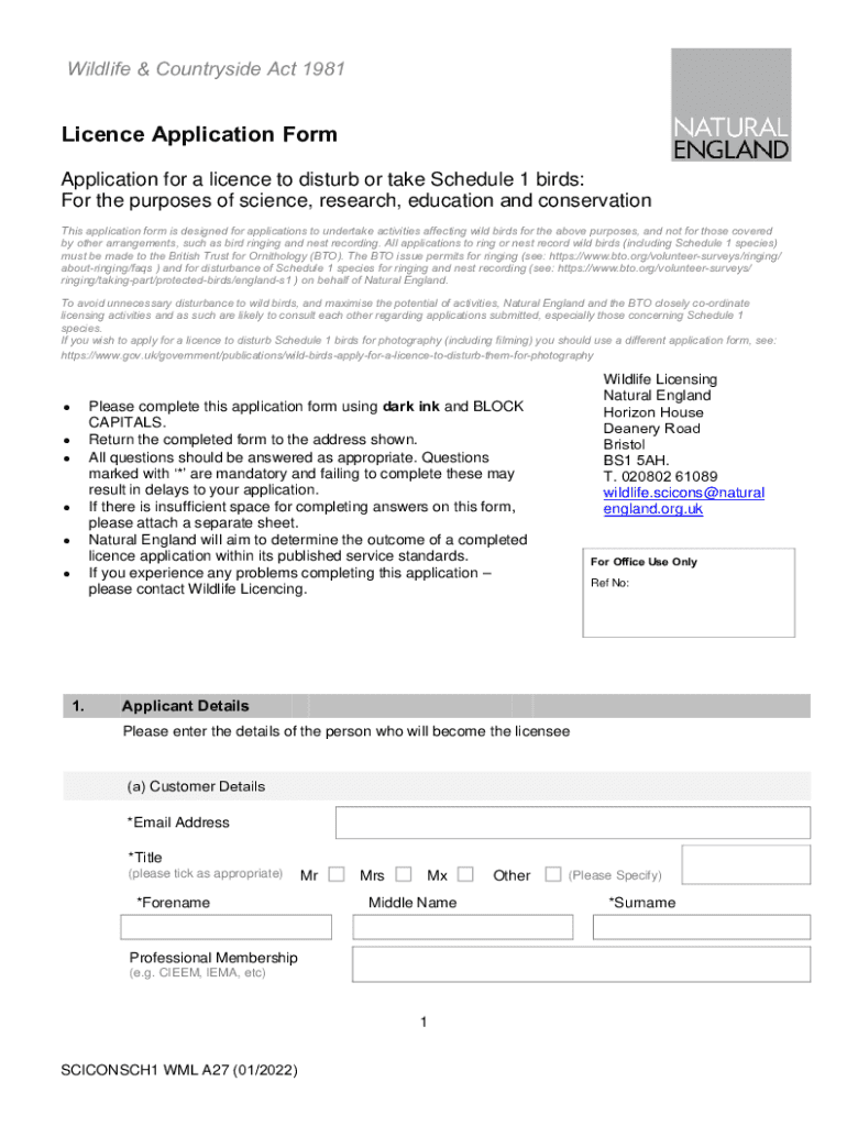 Fillable Online Fillable Online Application for a licence to disturb or ...