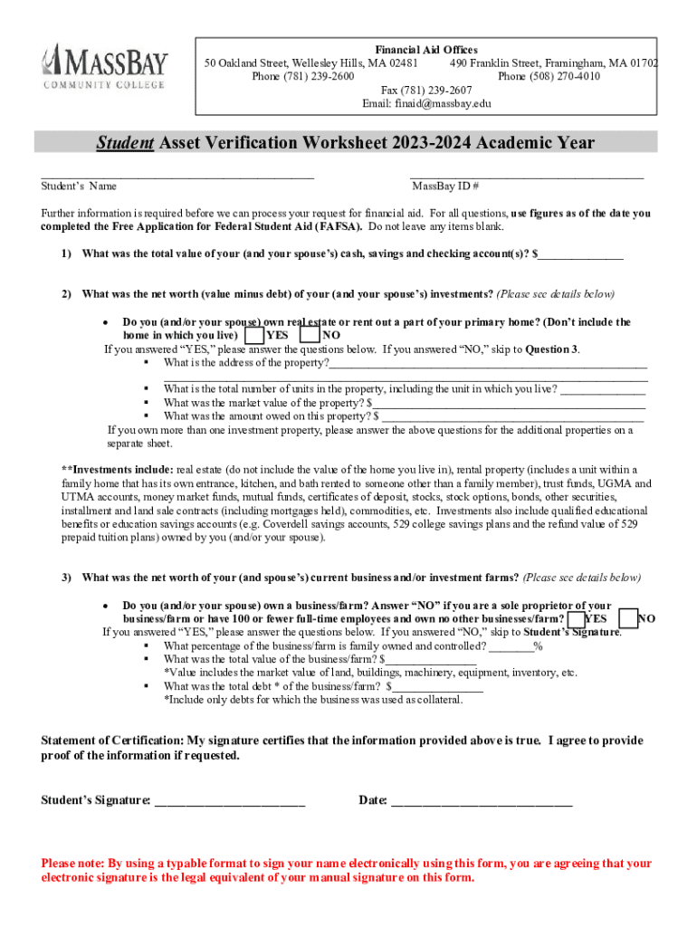 Fillable Online 2023-2024-asset-verification-worksheet-student-form. ... Fax Email Print - pdfFiller