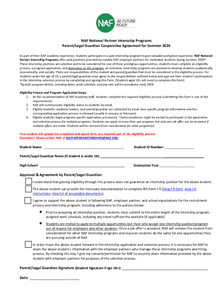 Fillable Online NAF\'s National Partner Internship Eligibility Process Fax Email Print - pdfFiller