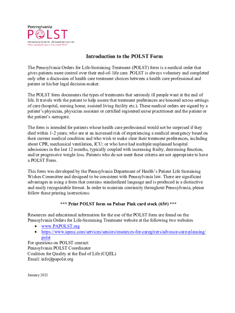 Fillable Online Pennsylvania Orders for Life Sustaining Treatment (PA ...