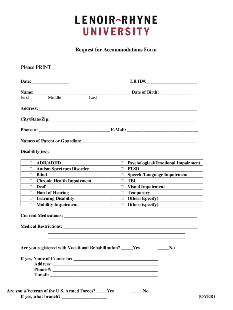 Fillable Online Office of Disability Services - Accommodation Referral ...