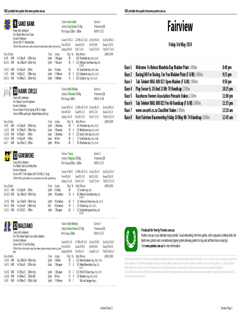 Fillable Online Fairview Printable Form Guide - Friday 3rd May 2024 ...