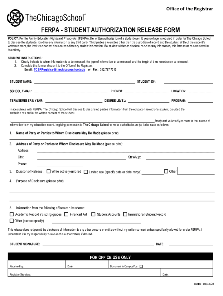 Fillable Online FERPA - STUDENT AUTHORIZATION RELEASE FORM Fax Email Print - pdfFiller