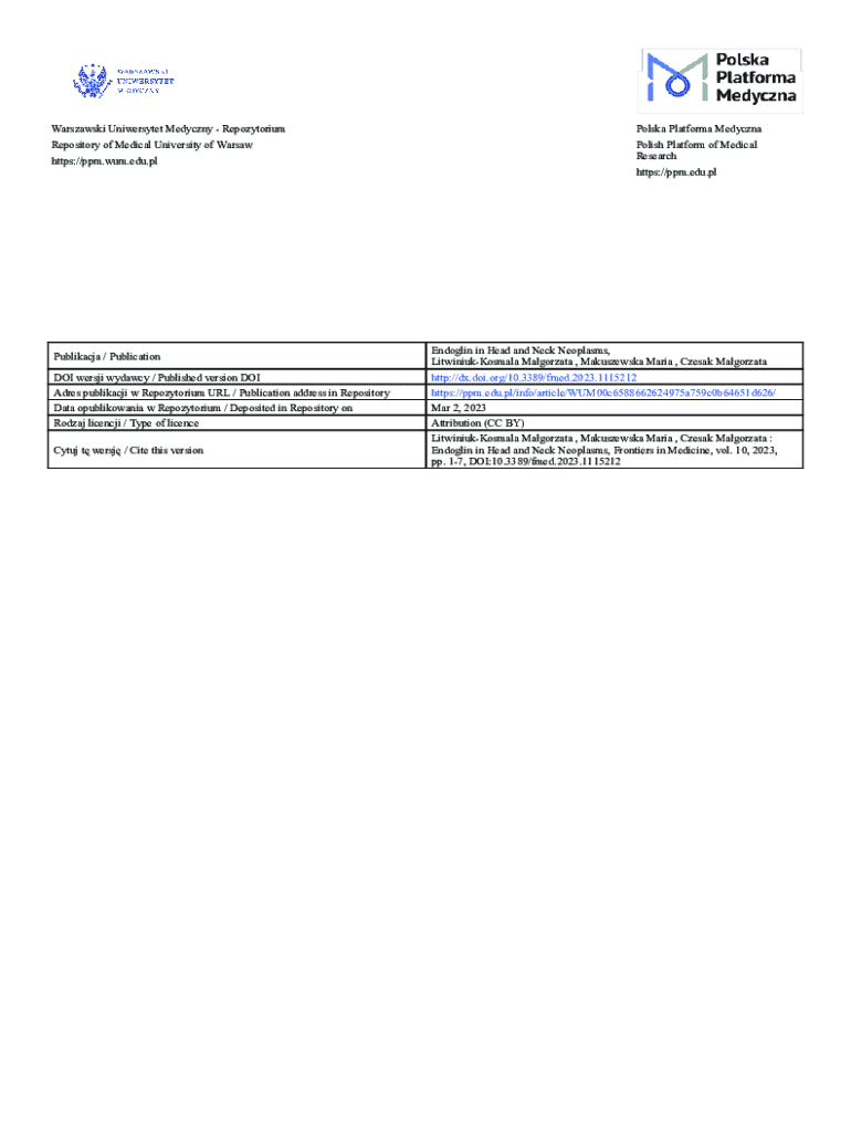 Fillable Online Endoglin in head and neck neoplasms. Tumors of the head ...