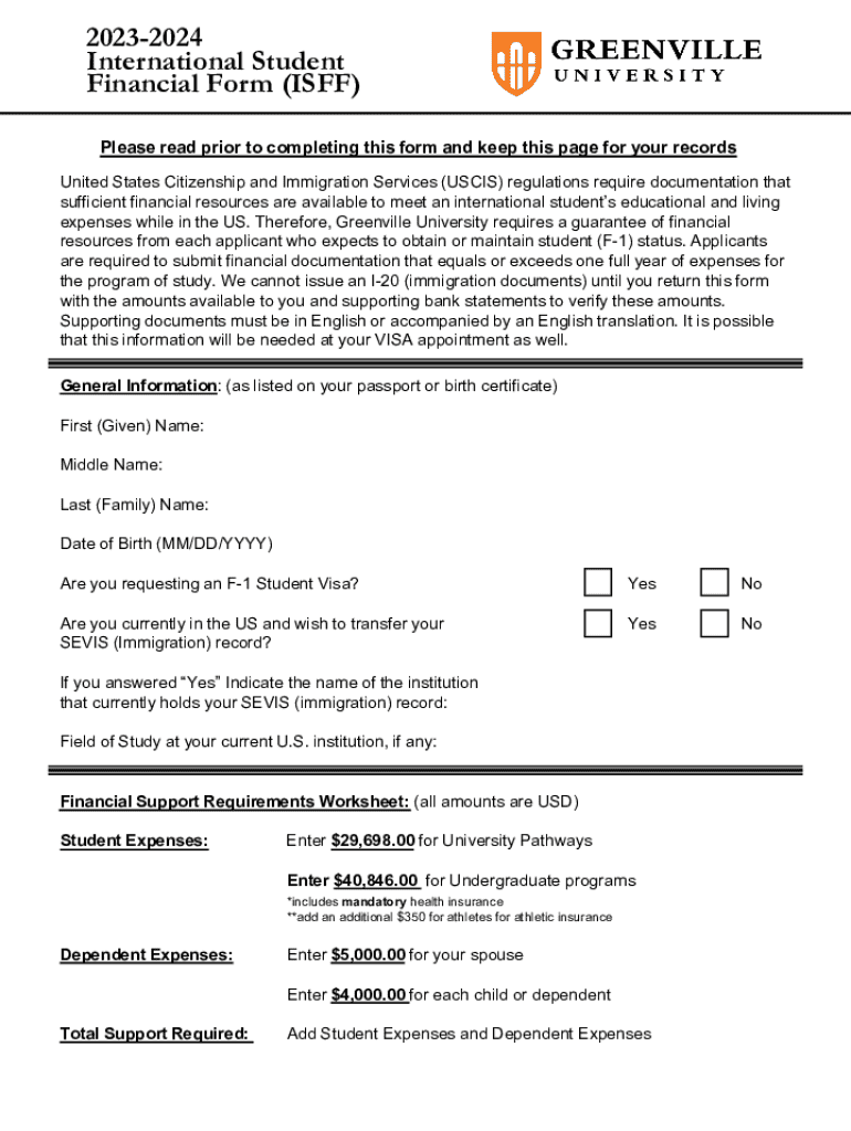 Fillable Online 2023-2024 International Student Financial Form (ISFF ...
