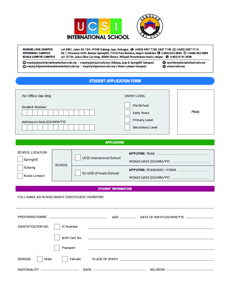 Fillable Online Application Form - UCSI Schools Group (2024) Fax Email Print - pdfFiller