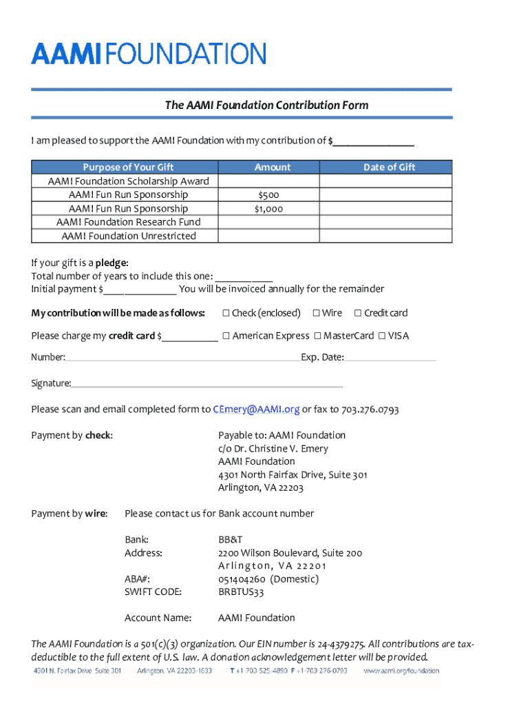 Fillable Online The AAMI Foundation Contribution Form Fax Email Print ...