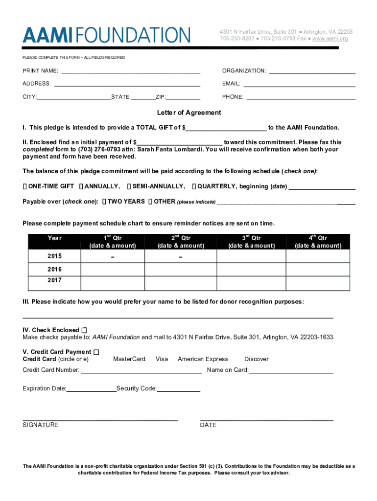 Fillable Online AAMI Foundation Pledge Form Fax Email Print - pdfFiller