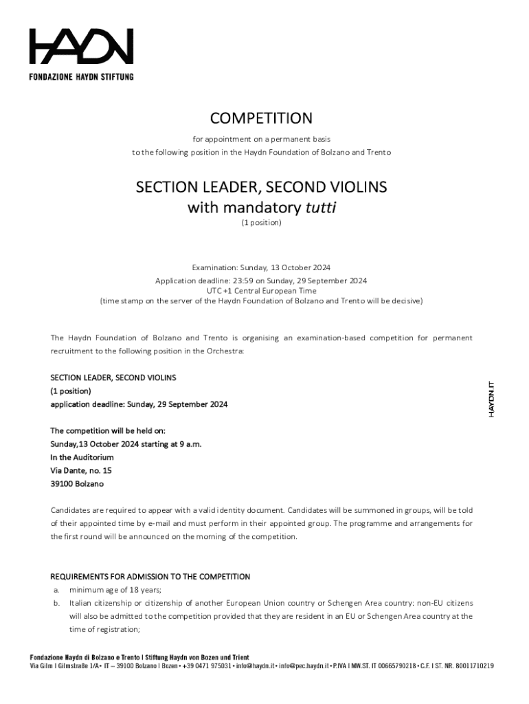 Fillable Online SECTION LEADER, SECOND VIOLINS with mandatory tutti Fax ...