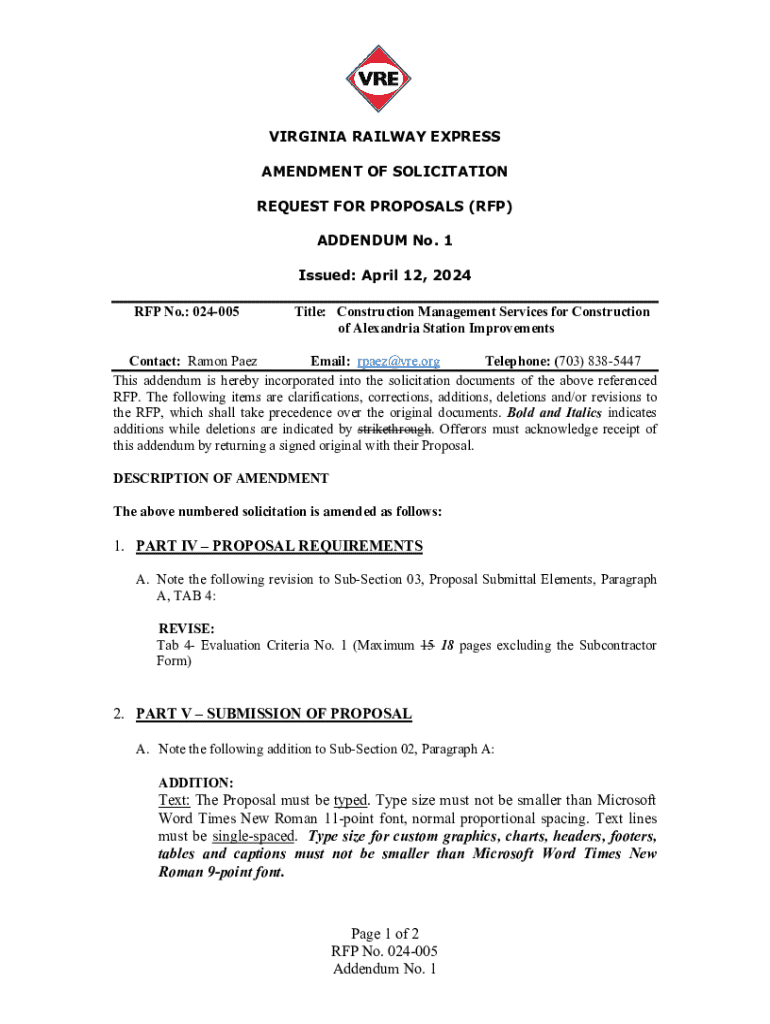 Fillable Online VRE issues RFP for Alexandria Station and Rail Bridges ...