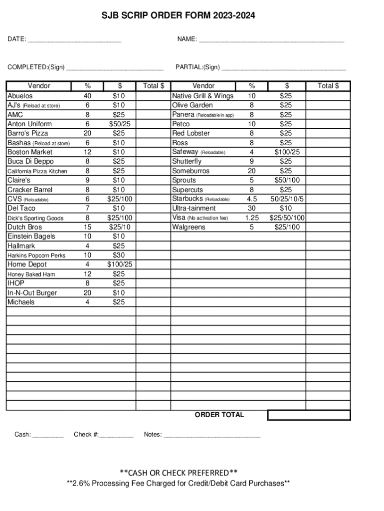 Fillable Online Scrip Order form July 2024.pub Fax Email Print - pdfFiller