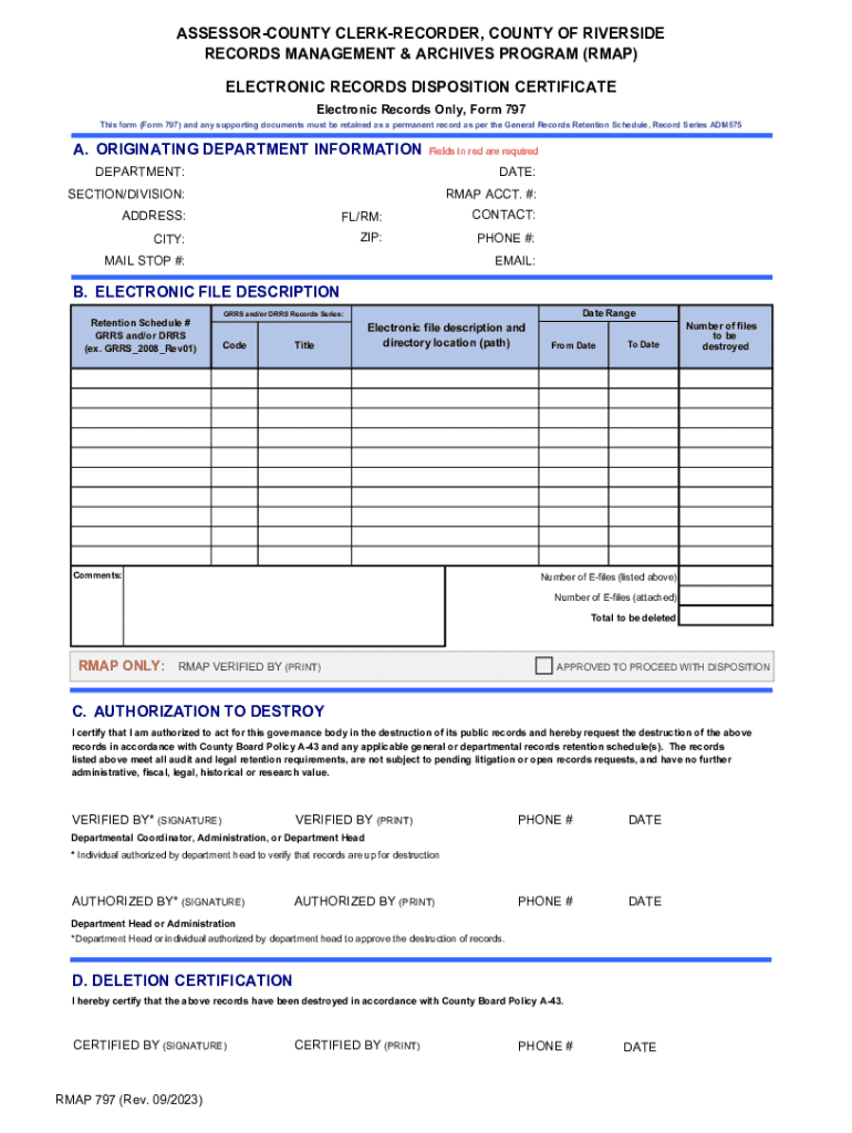 Fillable Online Form 797 Records Disposition Certificate Electronic. ... Fax Email Print - pdfFiller