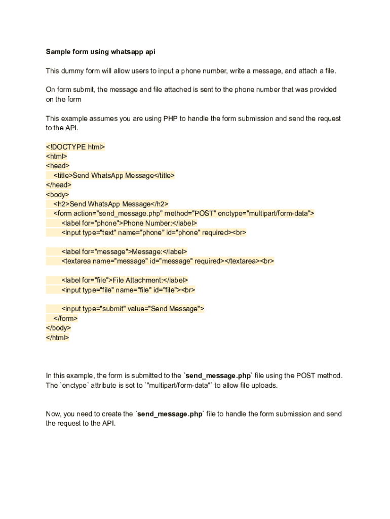 Fillable Online Sample form using whatsapp api Fax Email Print - pdfFiller