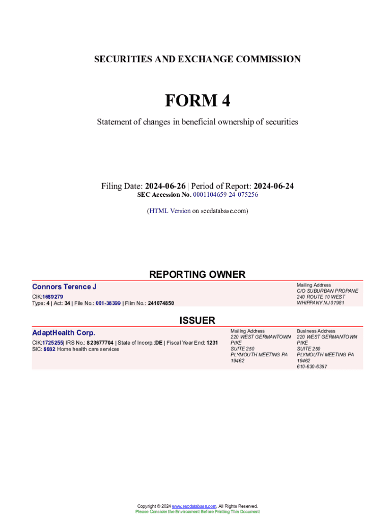 Fillable Online Connors Terence J Form 4 Filed 2024-06-26. Accession ...