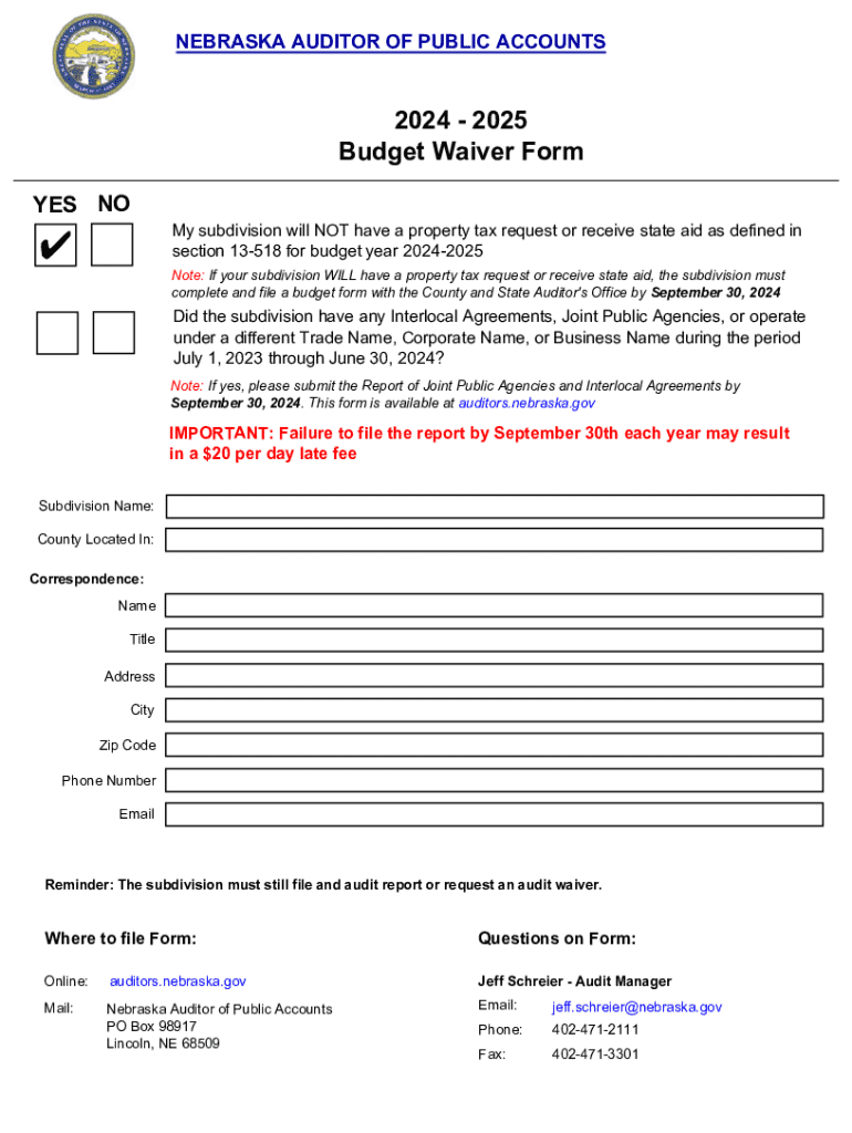 Fillable Online 2024 - 2025 Budget Waiver Form Fax Email Print - pdfFiller