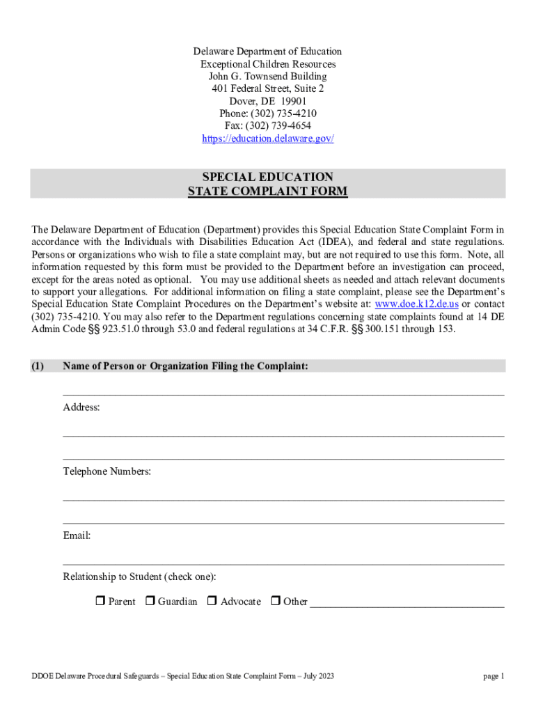 Fillable Online Delaware Special Education Department Fax Email Print ...