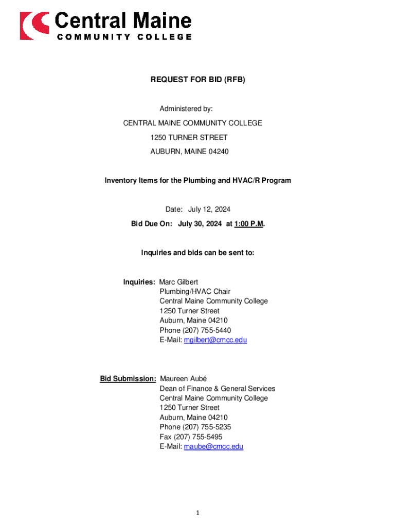 Fillable Online RFB for Inventory Items for the Plumbing and HVAC/R ... Fax Email Print - pdfFiller