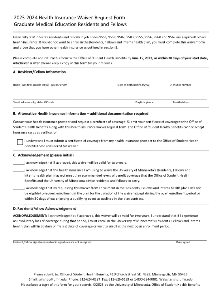 Fillable Online 2023-2024 Health Insurance Waiver Request Form Graduate ...