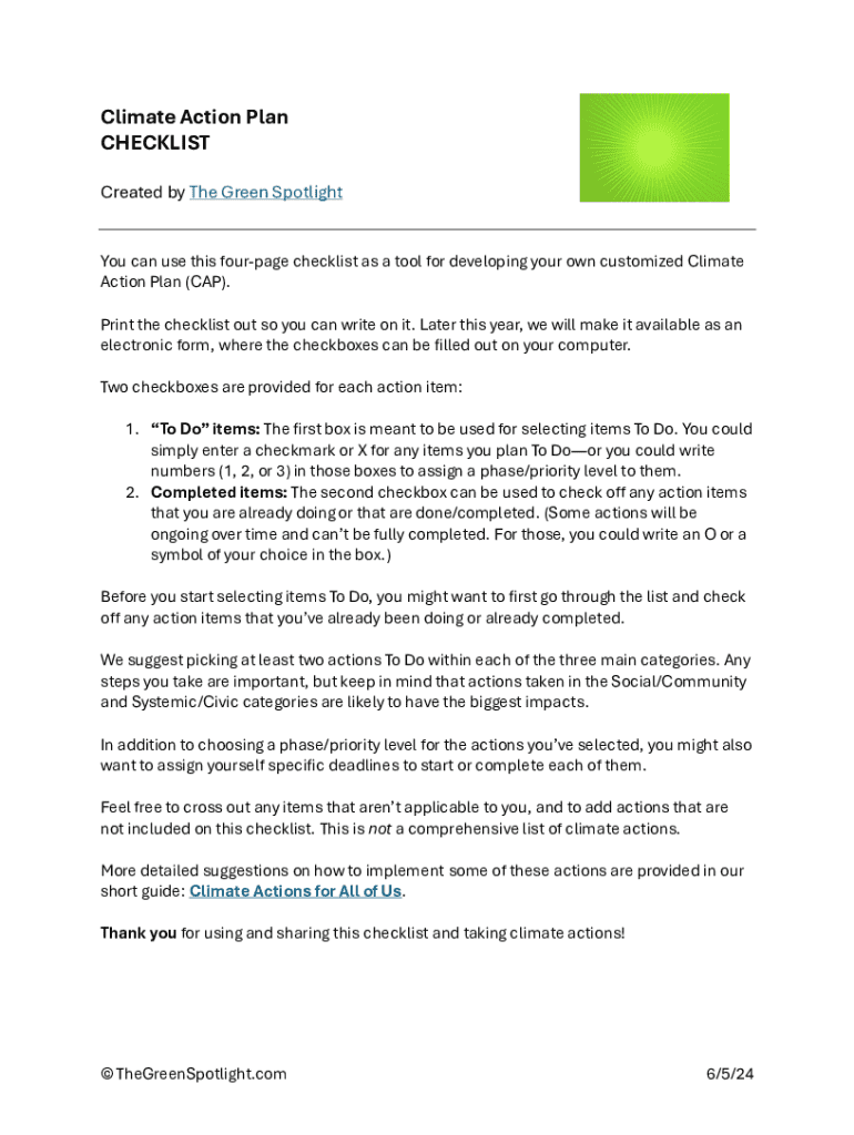 Fillable Online Climate Action Plan CHECKLIST Fax Email Print - pdfFiller