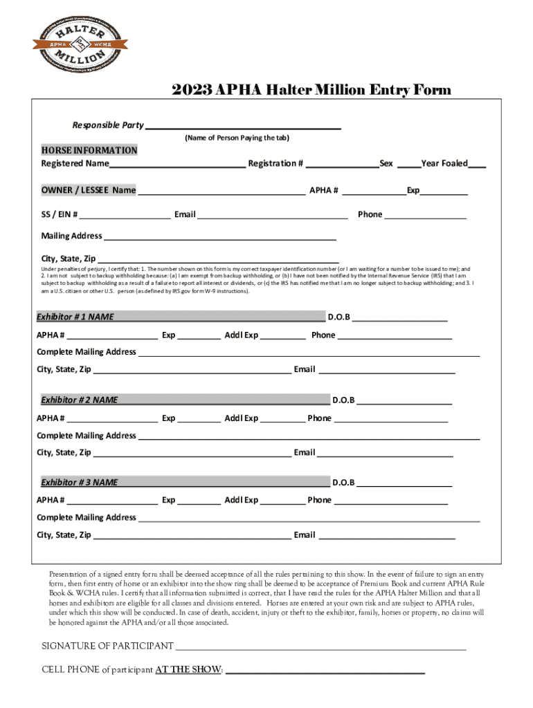 Fillable Online APHA Breeders\' Futurity Halter Entry Form Fax Email Print - pdfFiller