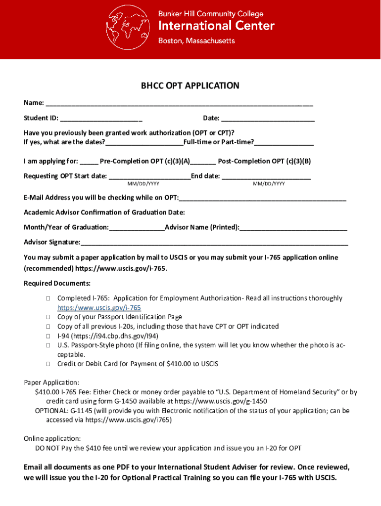 Fillable Online Post-Completion OPT (Optional Practical Training After ...