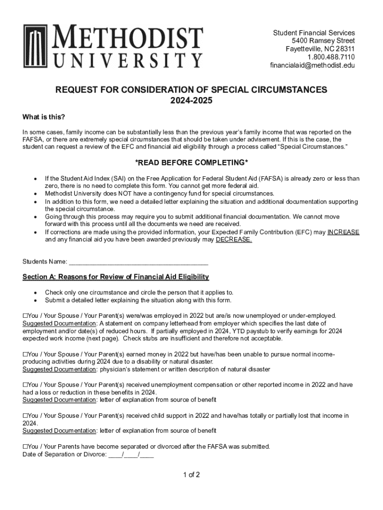 Fillable Online REQUEST FOR CONSIDERATION OF SPECIAL ... Fax Email ...