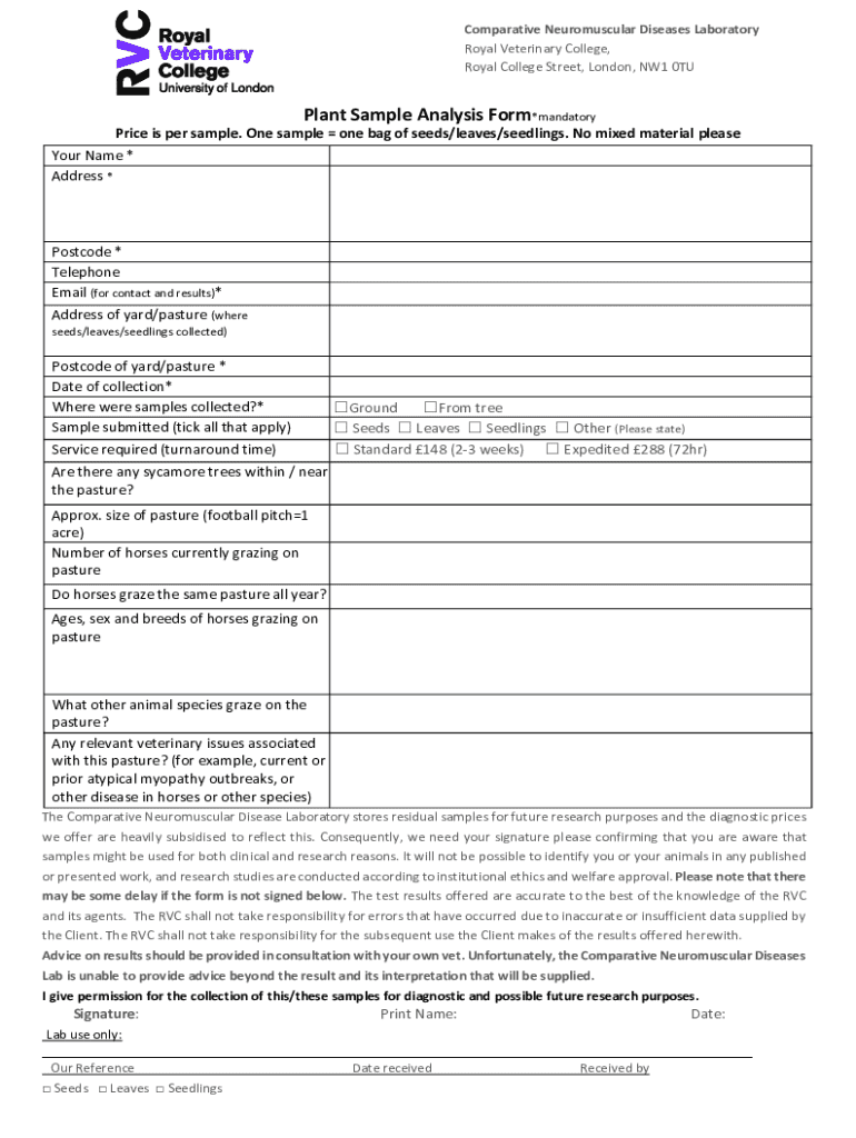 Fillable Online Plant Sample Analysis Form*mandatory Fax Email Print ...