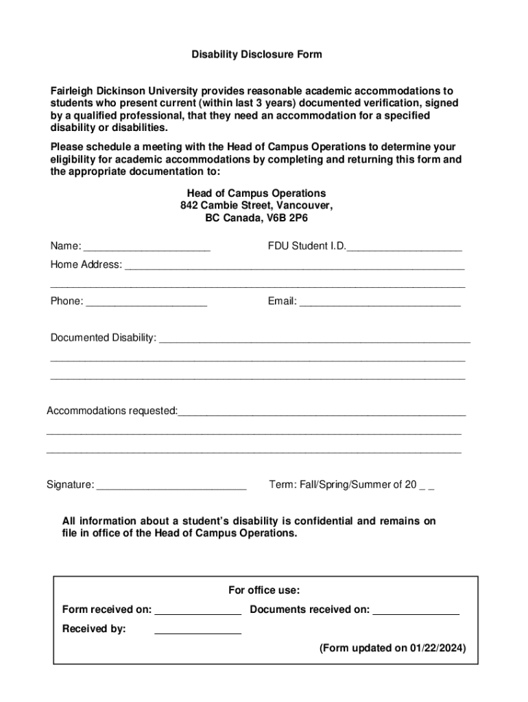 Fillable Online Office of Deputy Campus Executive Disability Disclosure ...