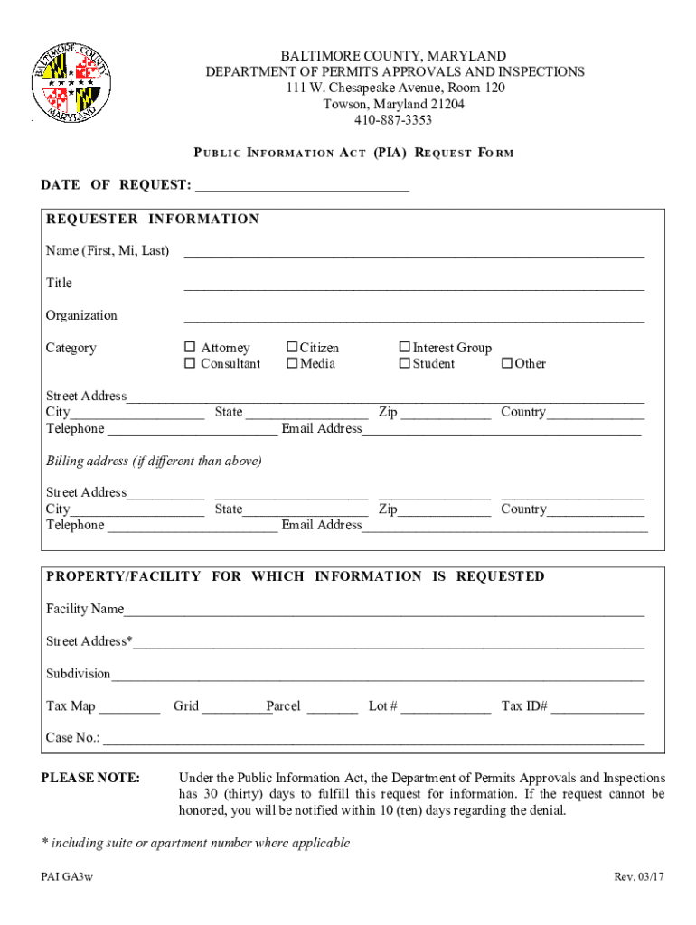 Fillable Online Public Information Act Request Form. Public Information ...