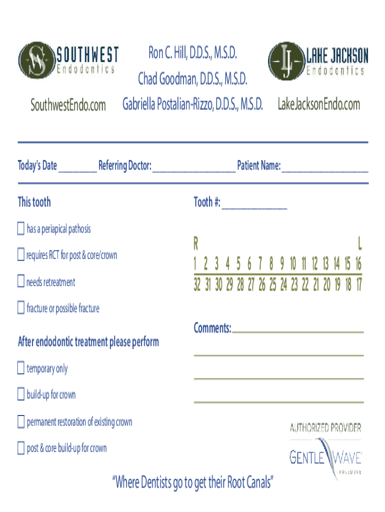 Fillable Online Today\'s Date: Ron C. Hill, D.D.S., M.S.D. Chad Goodman, ... Fax Email Print ...