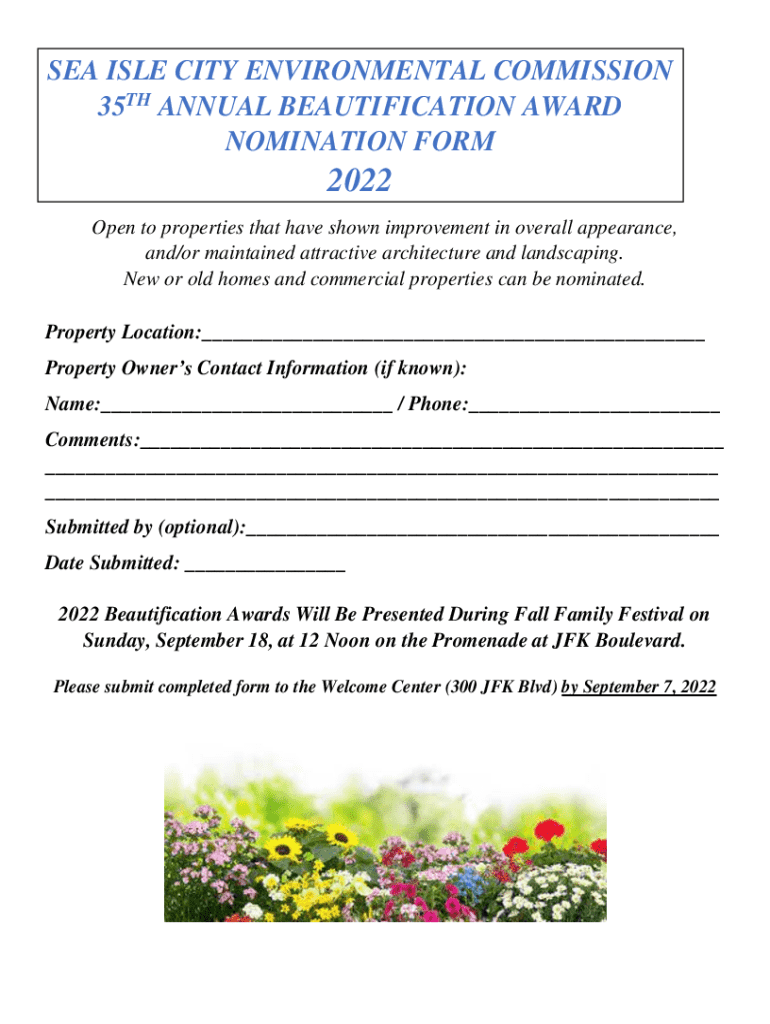 Fillable Online Nominations Begin for Beautification Awards in Sea Isle Fax Email Print - pdfFiller