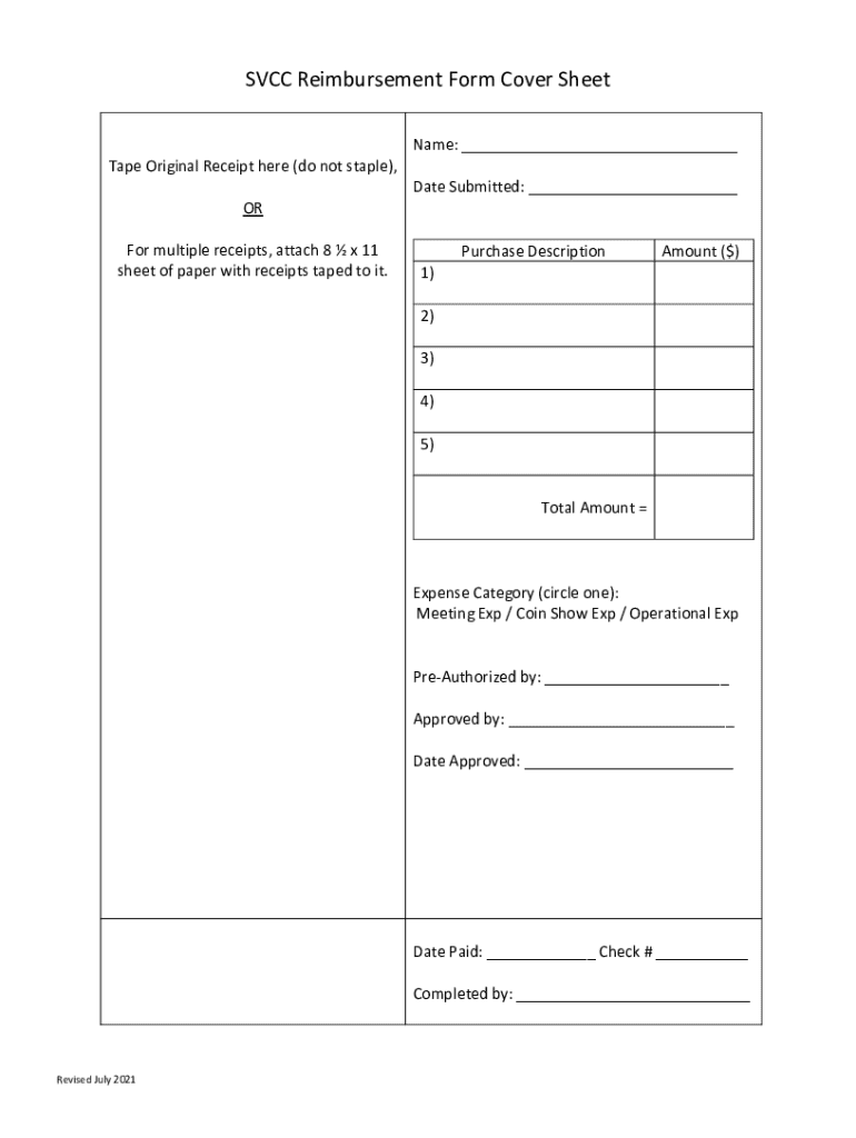 Fillable Online Please tape receipts to individual 8.5x11" sheets of ...