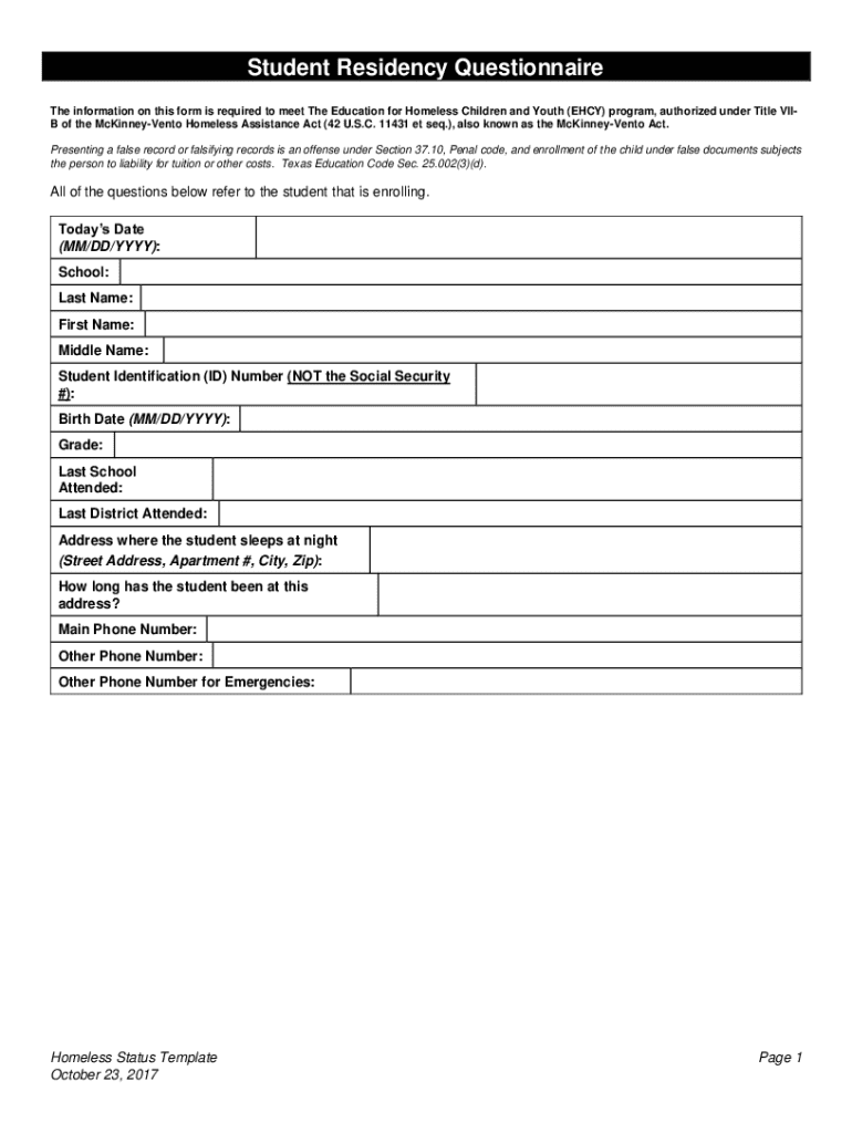 Fillable Online Current Students - Student Residency Questionnaire Fax Email Print - pdfFiller