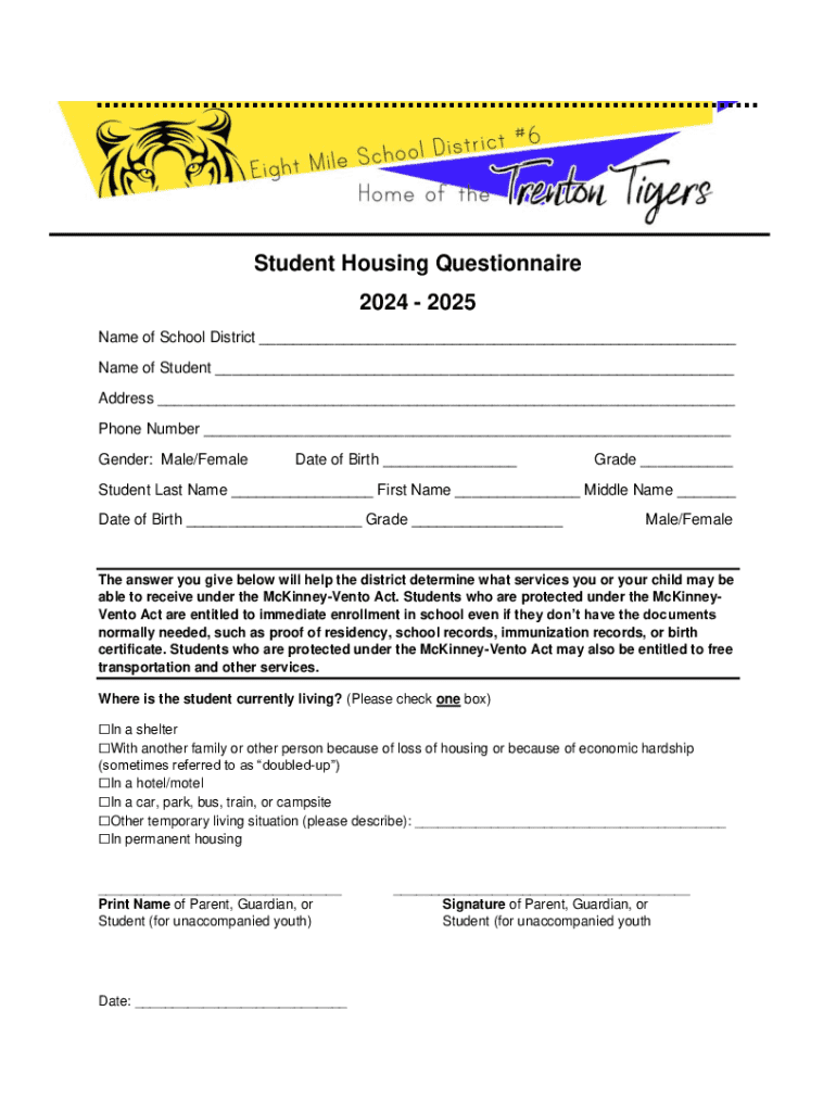 Fillable Online Student Housing Questionnaire - Connect Suite Fax Email ...
