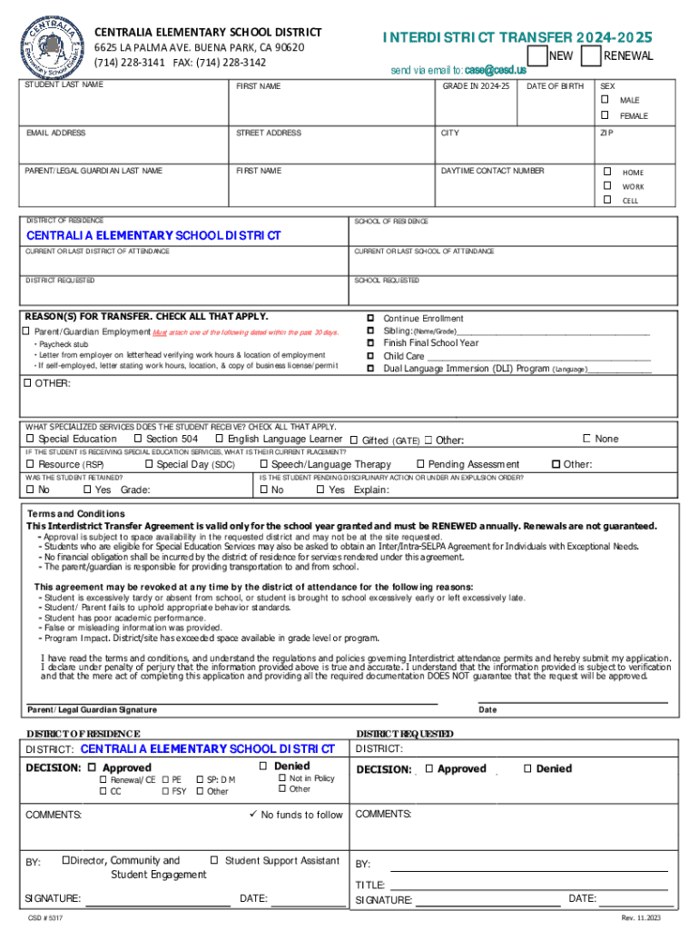 Fillable Online Student Services - Education Services - District Departments Fax Email Print ...