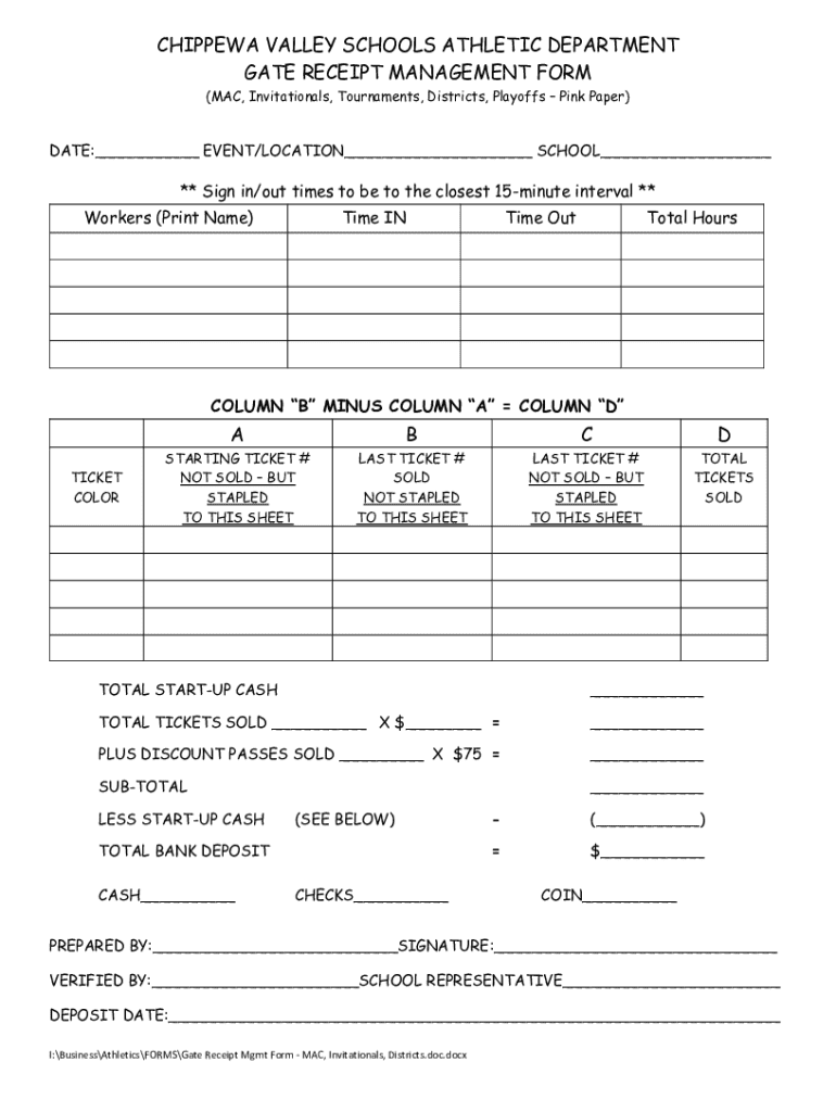 Fillable Online chippewa valley schools athletic department gate ...