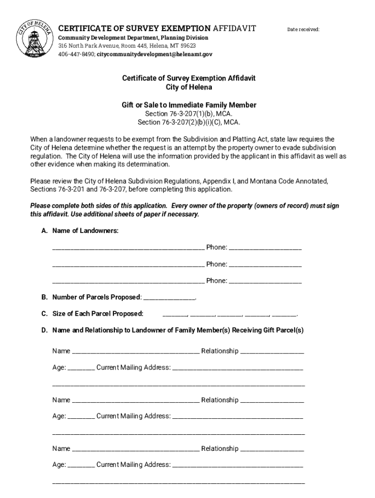 Fillable Online Certified Survey Affidavit - Montana Department of Revenue Fax Email Print ...