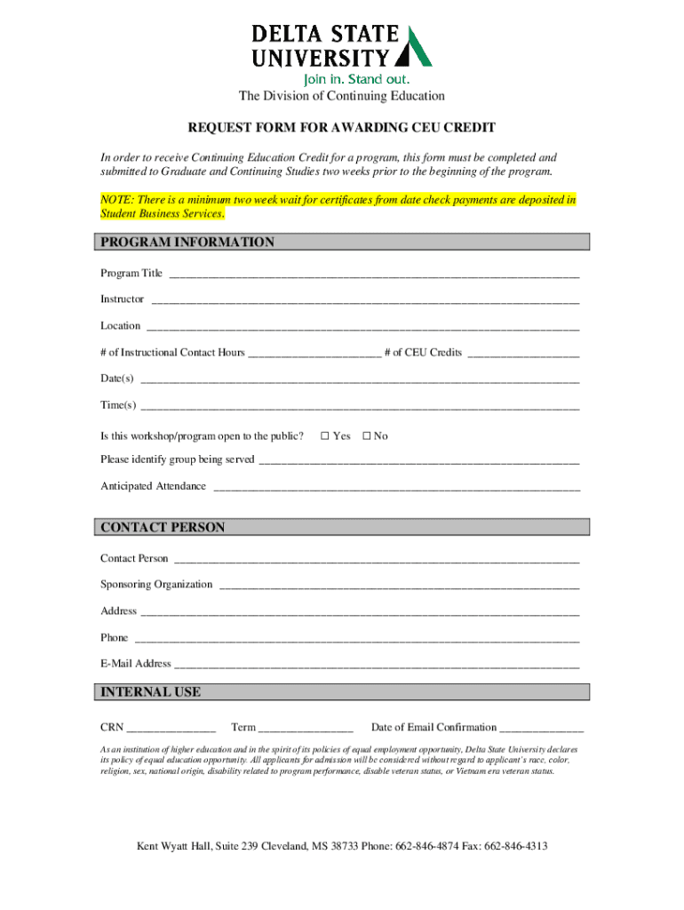 Fillable Online Continuing Education Unit (CEU) Program Guidelines Fax ...