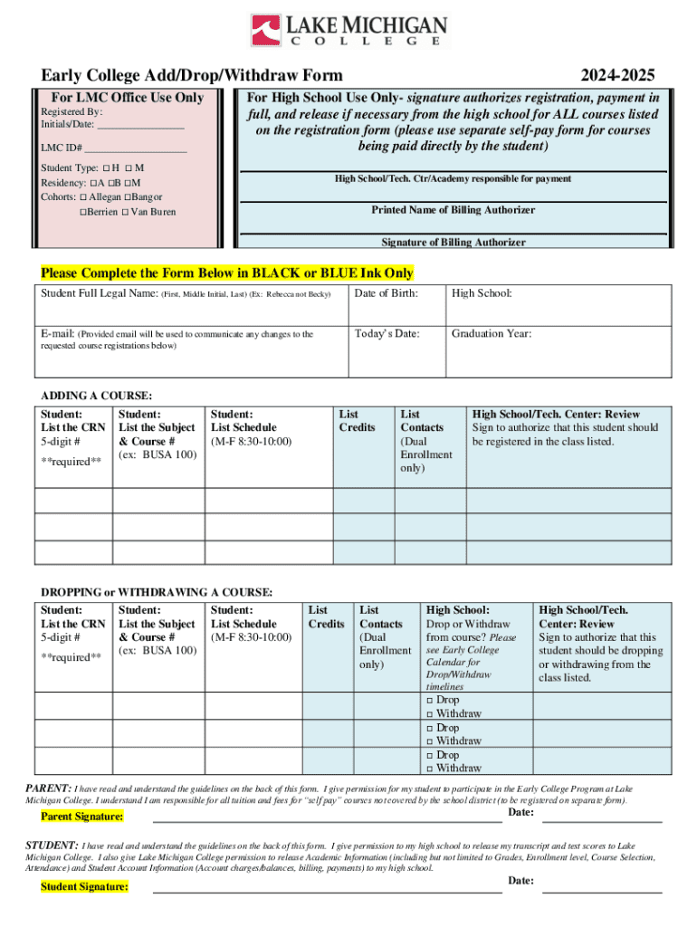 Fillable Online Early College Registration & Authorization Form 2024-2025 Fax Email Print ...