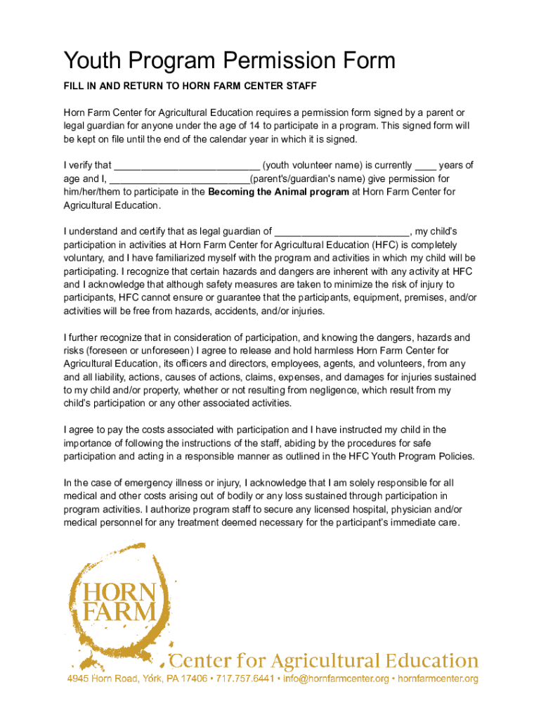 Fillable Online Youth Program Permission & Waiver Form Fax Email Print ...