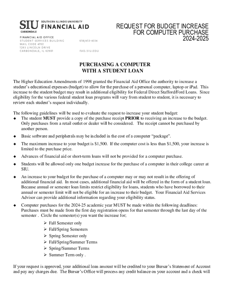 Fillable Online Computer Loan Budget Increase Request Process Fax Email ...