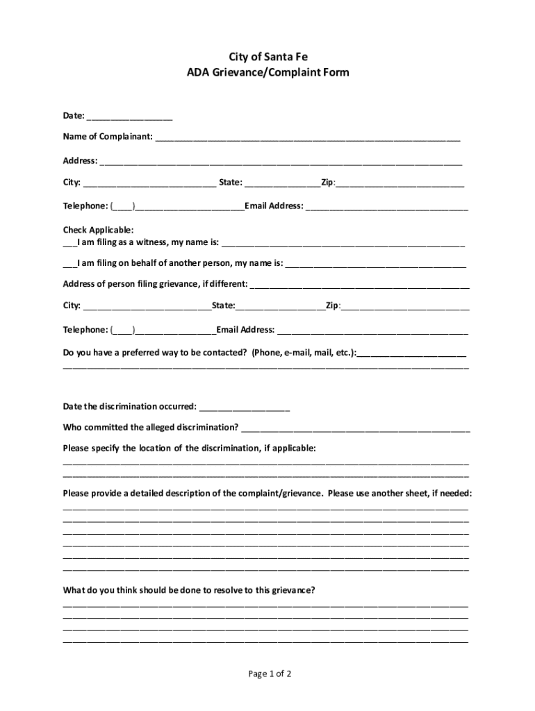 Fillable Online ada title ii grievance form Fax Email Print - pdfFiller