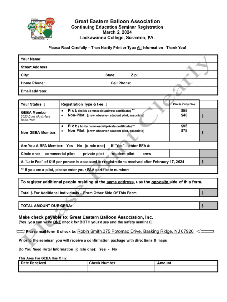 Fillable Online Great Eastern Balloon Association Continuing Education ... Fax Email Print ...